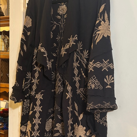 Caite | Sweaters | Caite Black Beige Embroidered Cardigan Handmade With ...